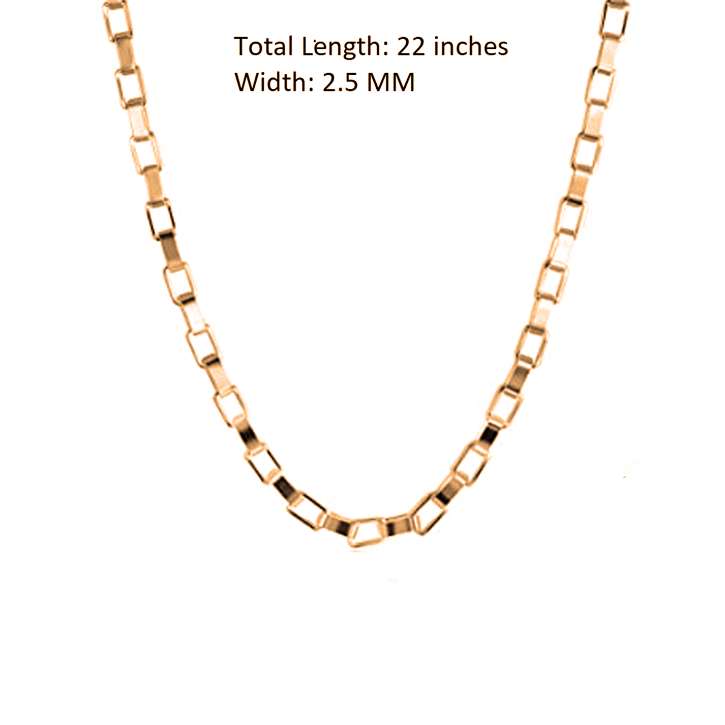 22 CT Gold Plated Silver (92.5% purity) Italian Box chain (22 inches)